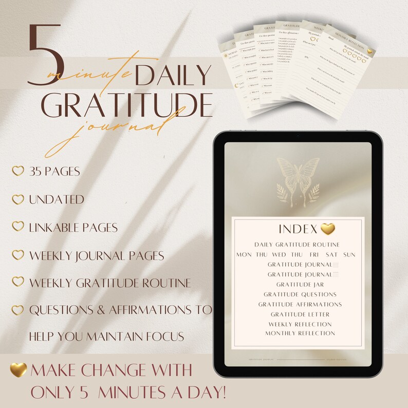Gratitude Journal Printable: 5-minute Daily Reflection (digital ...