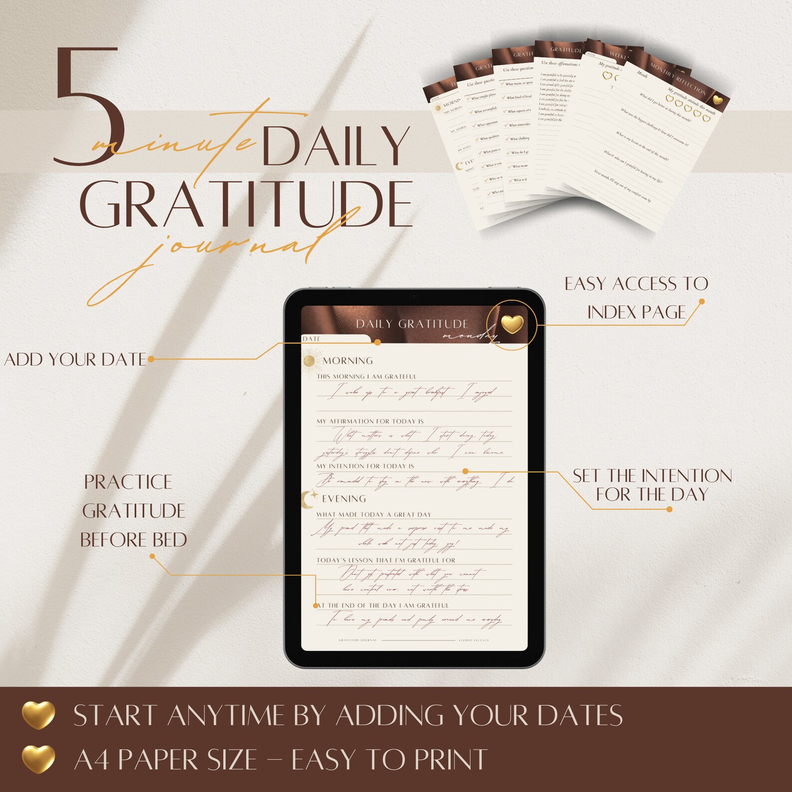 GRATITUDE Journal | Printable Undated Digital Planner | Weekly Planner ...