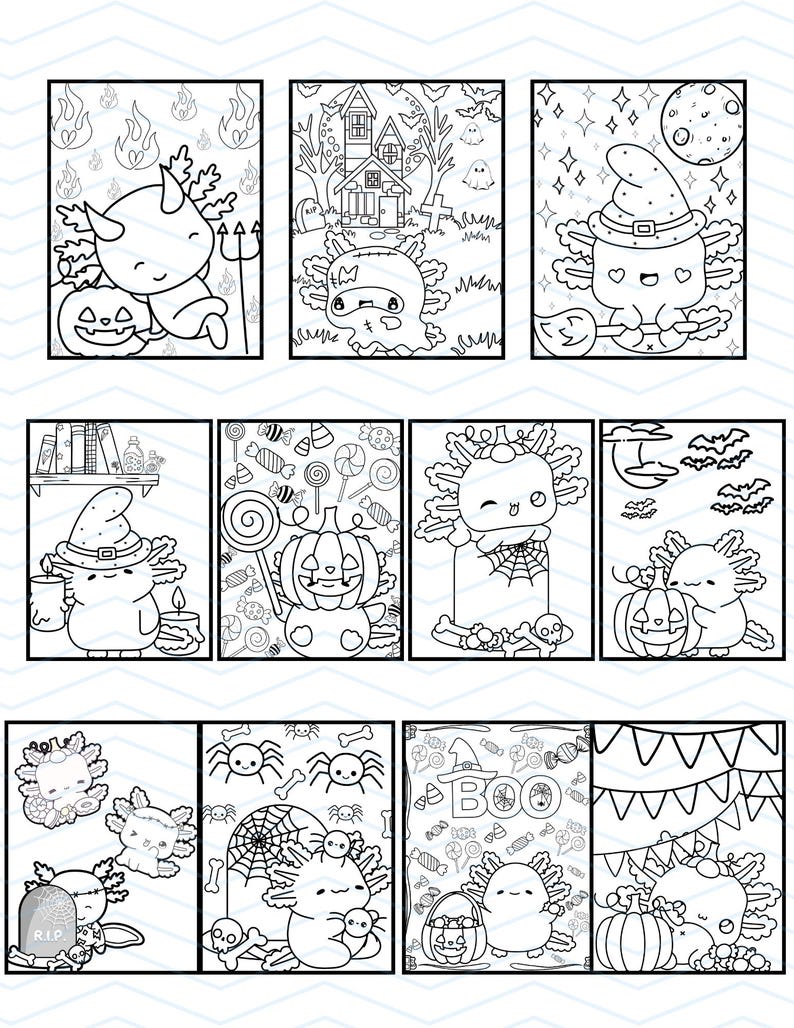 Axolotl Halloween Coloring Book . Digital Download PDF for Print and ...