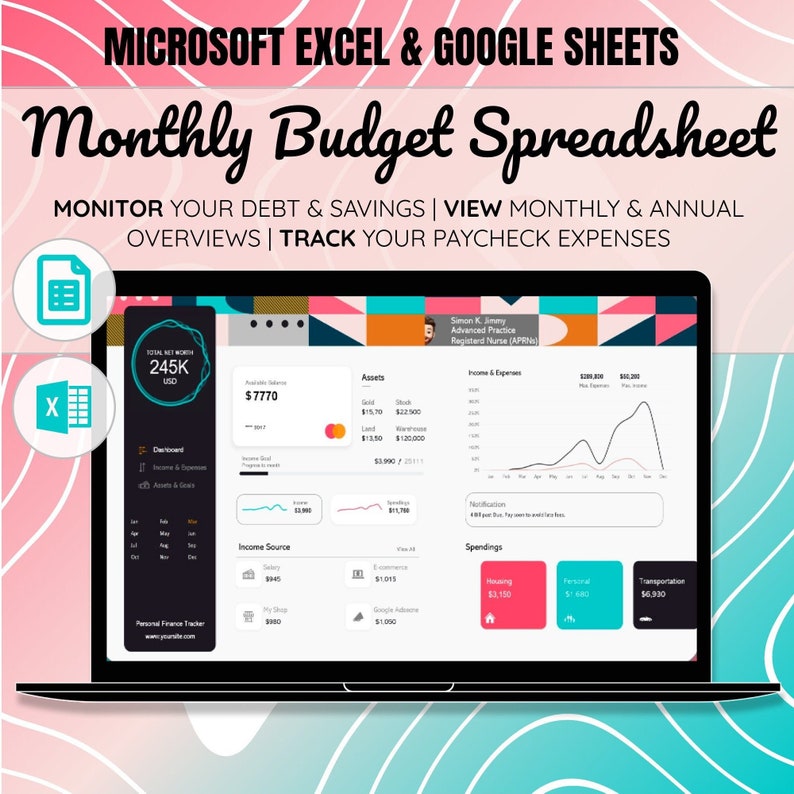 Excel Monthly Budget Template For Efficient Financial Planning Etsy