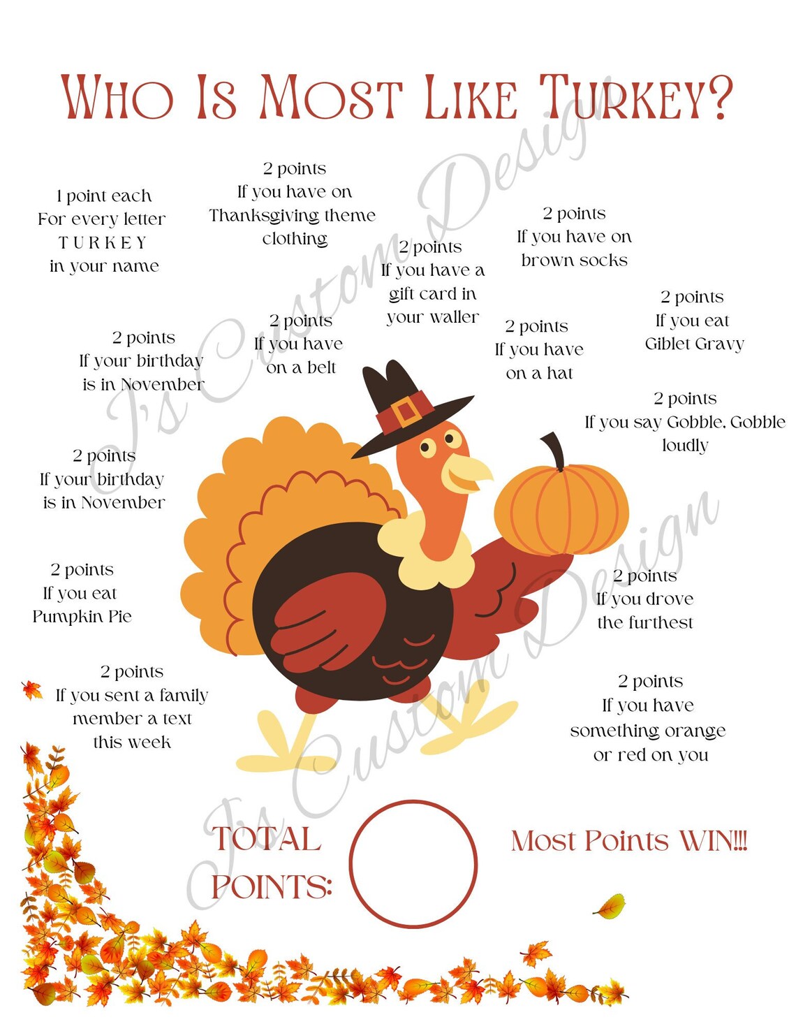 Who is Like the Turkey Game, Family Thanksgiving Game, Printable Game ...