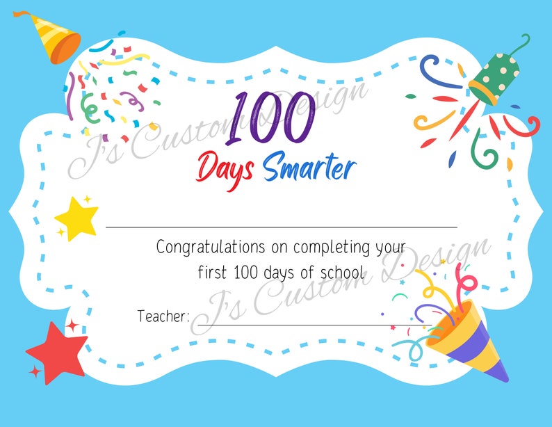 100 Days of School Certificate, Printable 100 Day Certificate, 100 Days ...