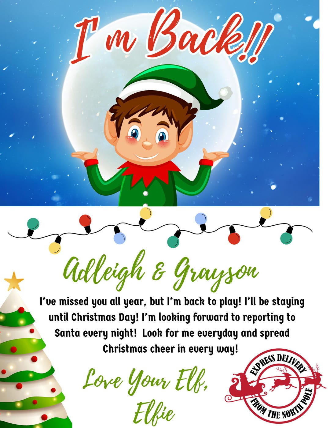 Personalized Elf Letter, Welcome Back Letter From Elf, Christmas Elf ...
