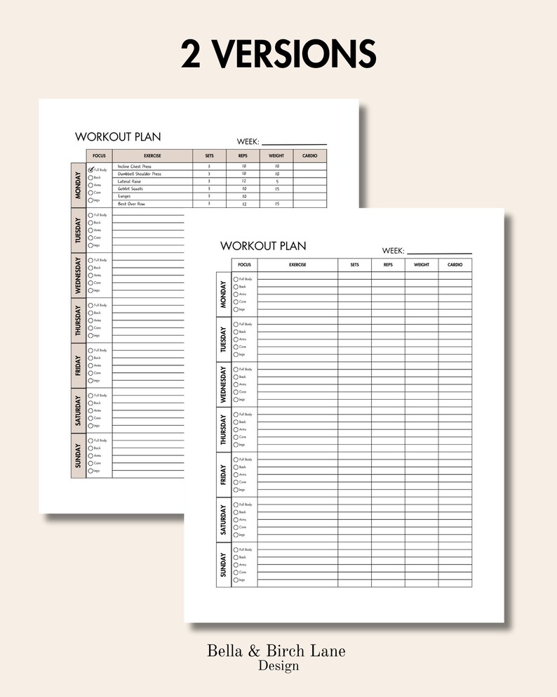 Exercise Tracker, Weekly Workout Tracker, Fitness Log, Workbook Log ...