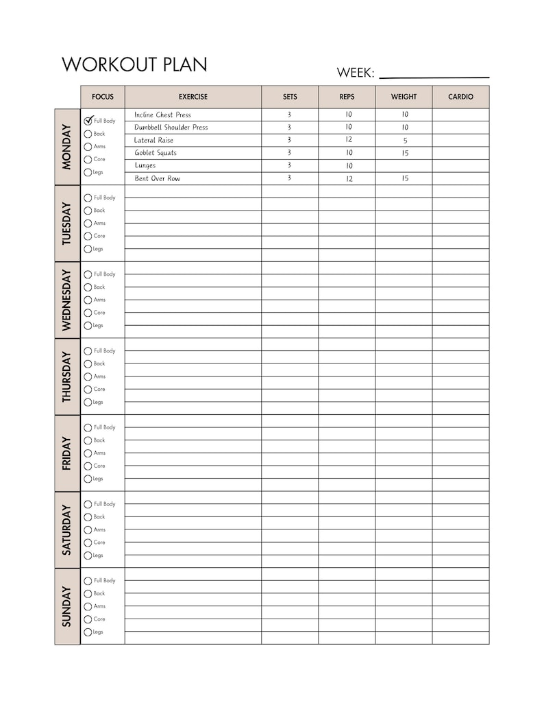Exercise Tracker, Weekly Workout Tracker, Fitness Log, Workbook Log ...