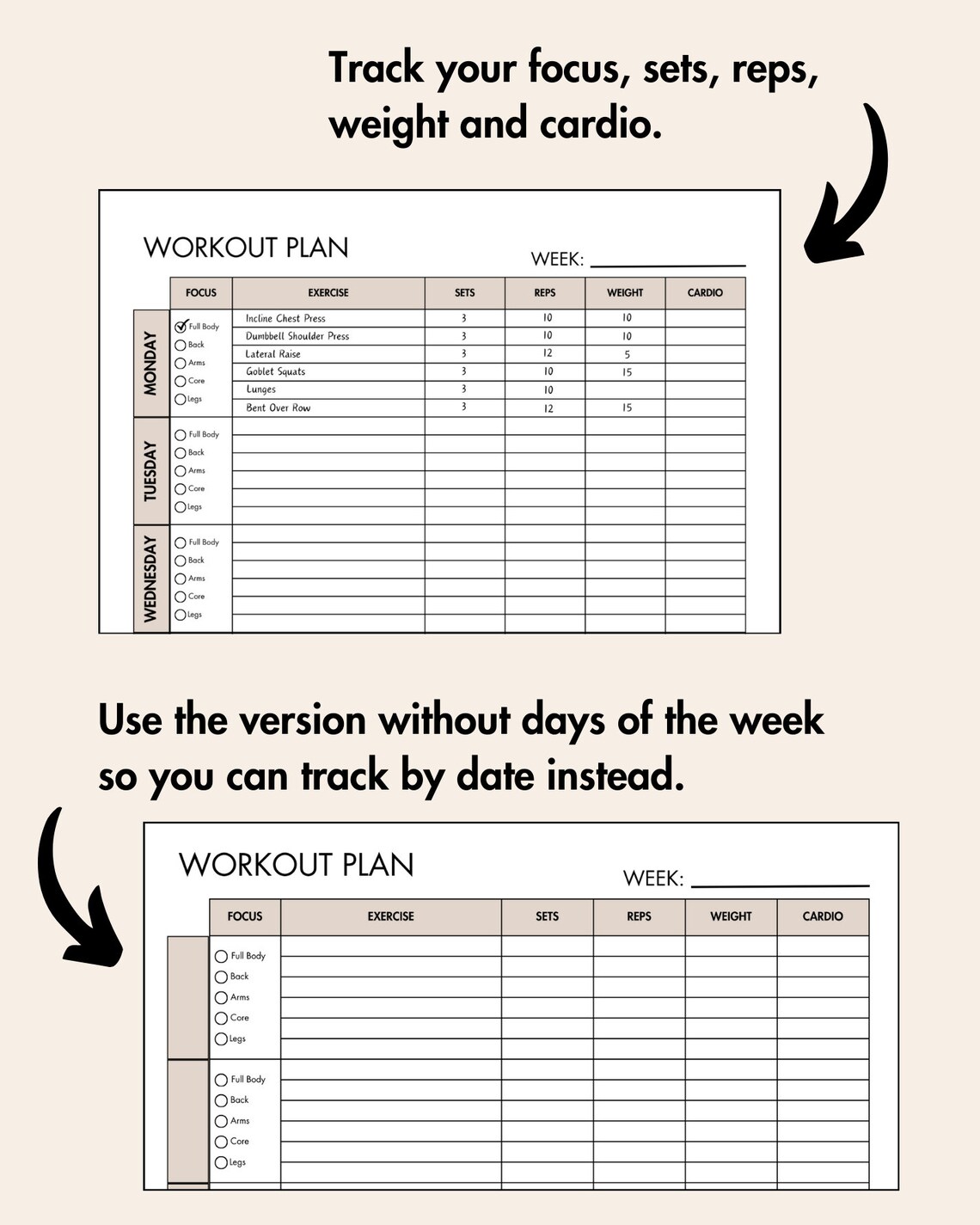 Exercise Tracker, Weekly Workout Tracker, Fitness Log, Workbook Log ...