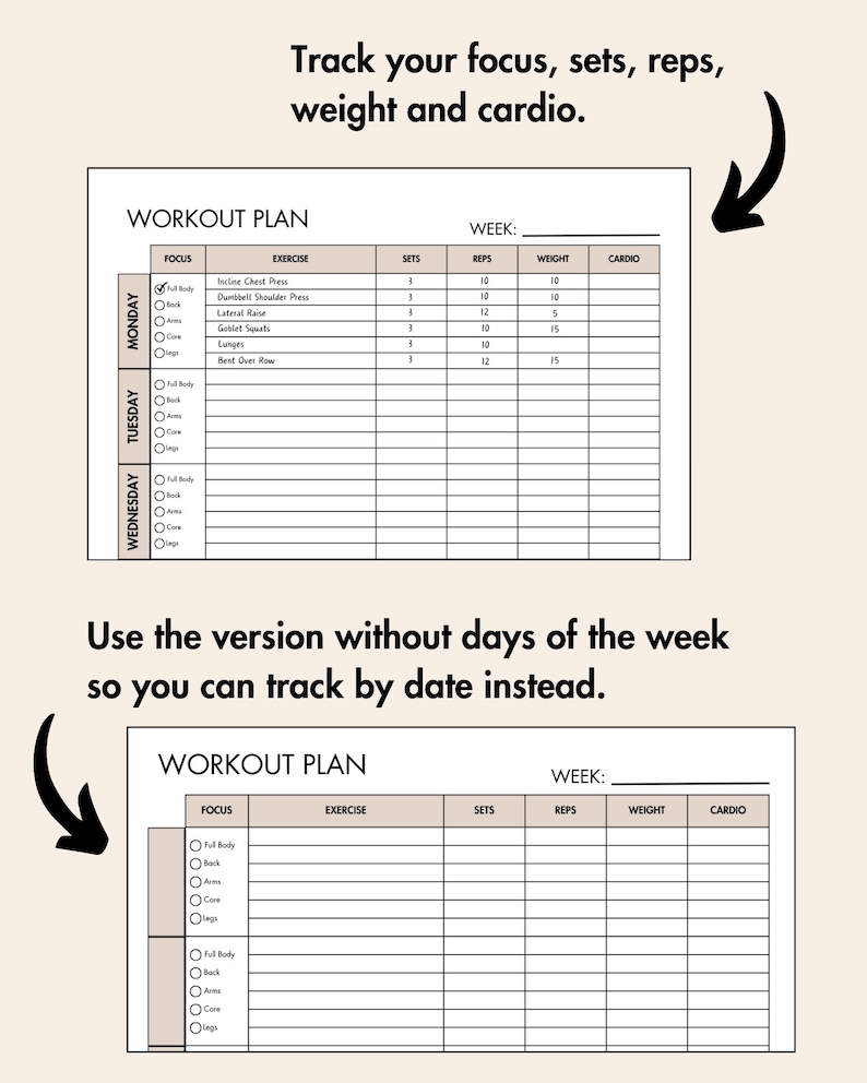 Exercise Tracker, Weekly Workout Tracker, Fitness Log, Workbook Log ...