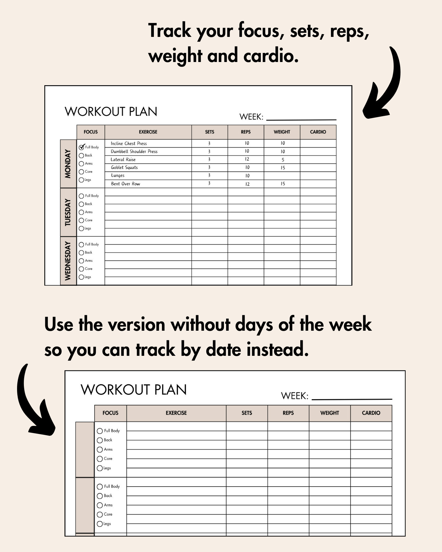 Exercise Tracker, Weekly Workout Tracker, Fitness Log, Workbook Log ...