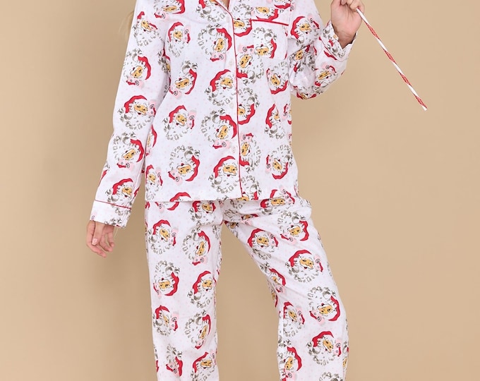 Santa and Candy Pink Christmas Pajama Set, Christmas Santa and Candy ...