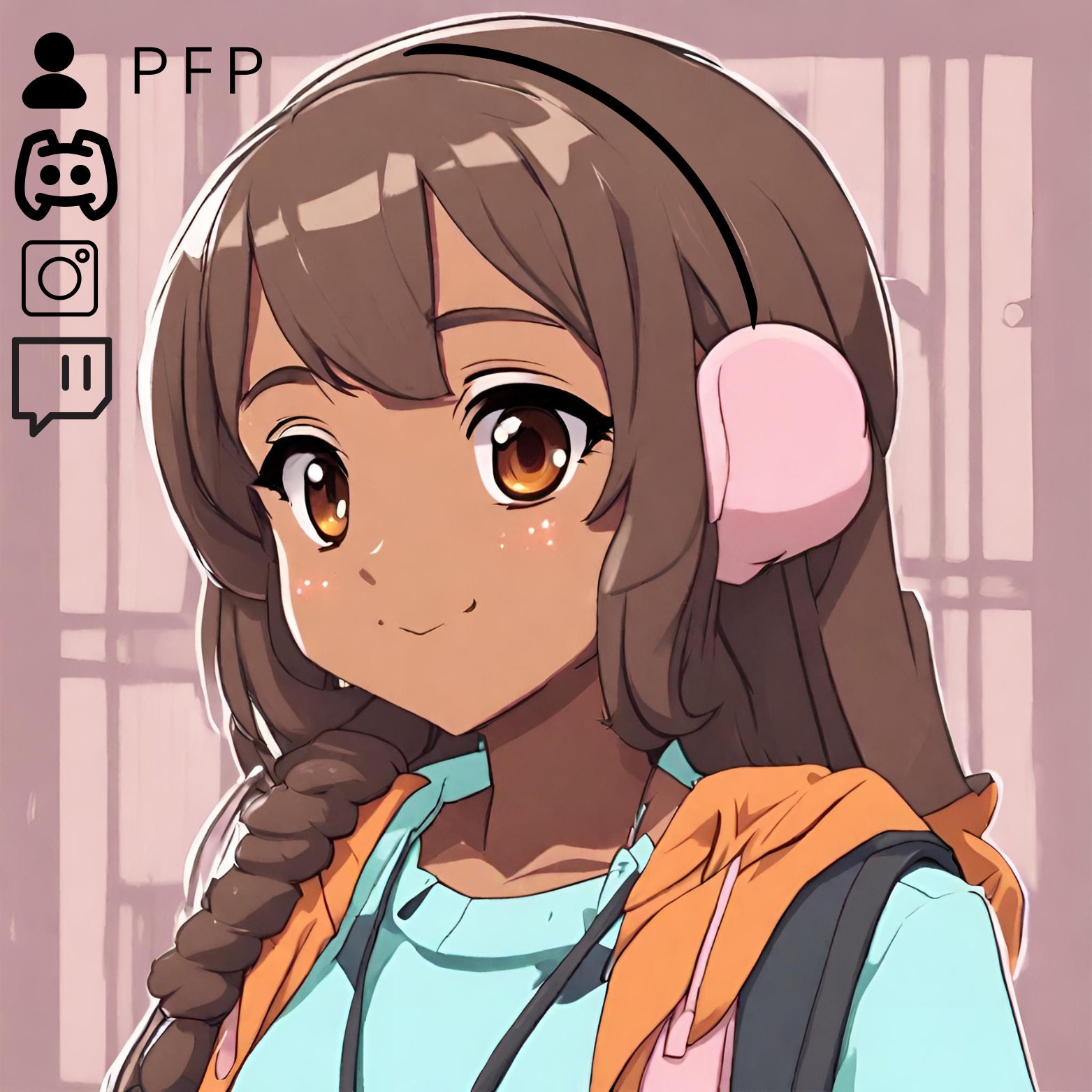 PFP Brown Anime Girl Avatar Cute Ears Headset Character | Discord ...