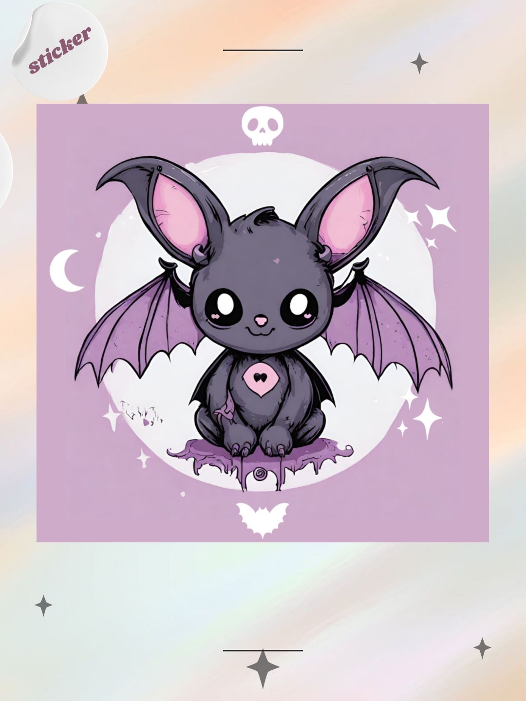 Little Pastel Goth Bat Sticker Cryptid Cartoon Spirit - Etsy