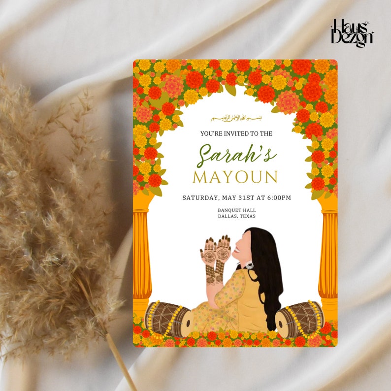 Mehndi, Mayoun Invitation Template, Mughal Arch, Dholki, Holud, Mayoun ...
