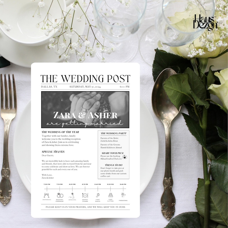 Newspaper Wedding Program Template, Editable Newspaper Program ...