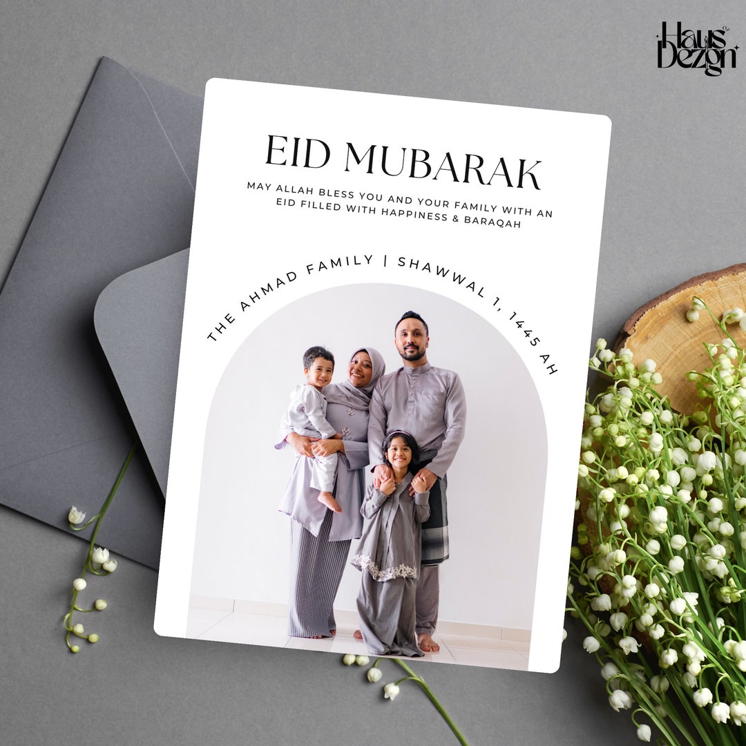 Digital Eid Mubarak Family Photo Card- Editable Template- Ramadan Kareem- Eid Mubarak - Etsy