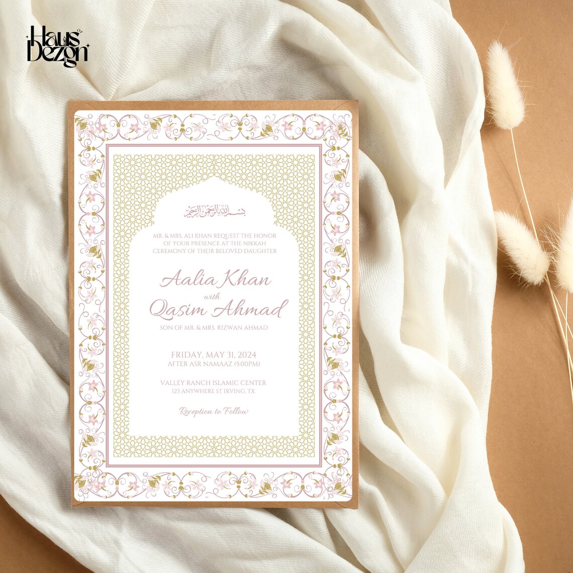 Elegant Islamic Wedding Invitation Template, Muslim Wedding Invite ...
