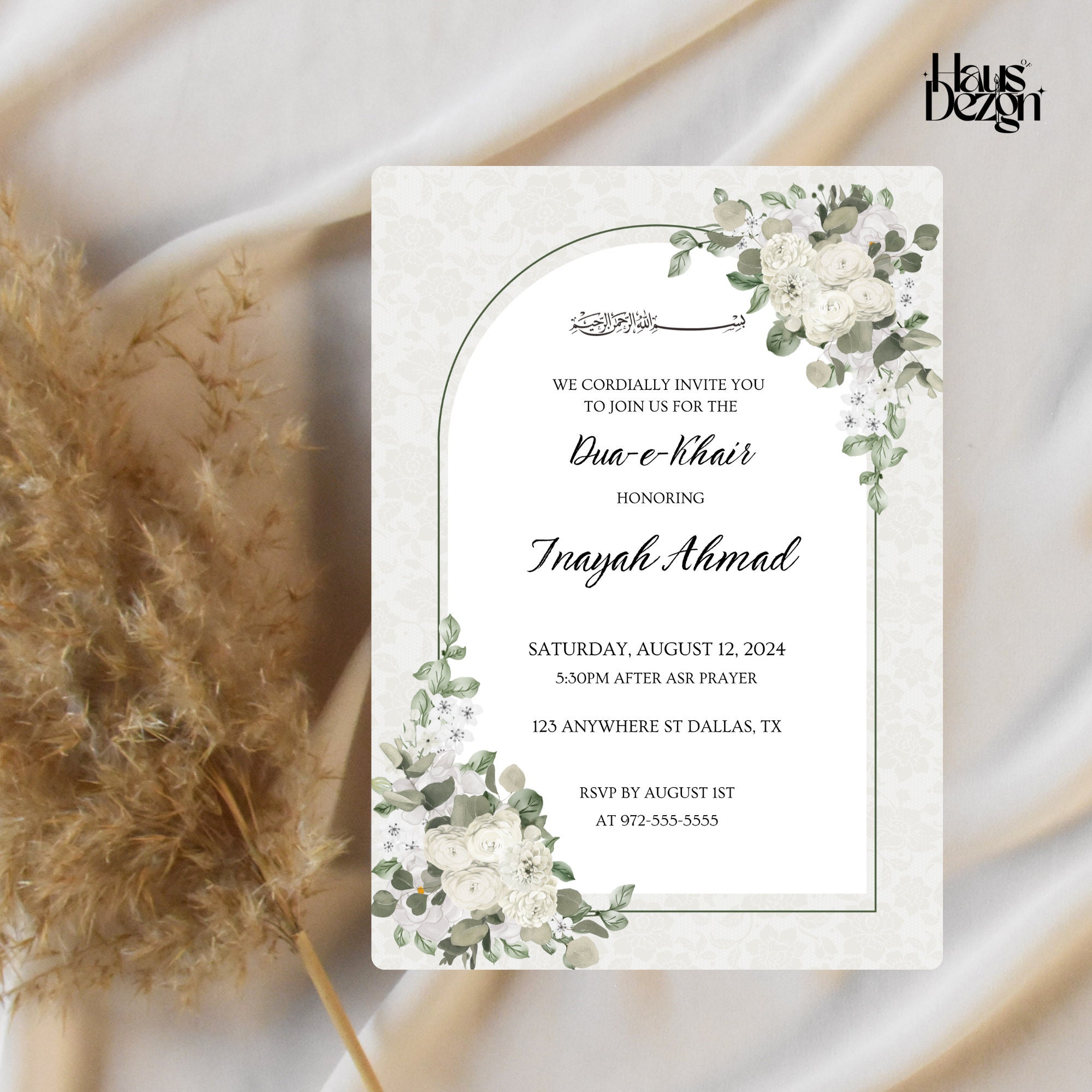 Elegant Dua E Khair Invitation, Islamic Wedding Invite, Neutral, White ...