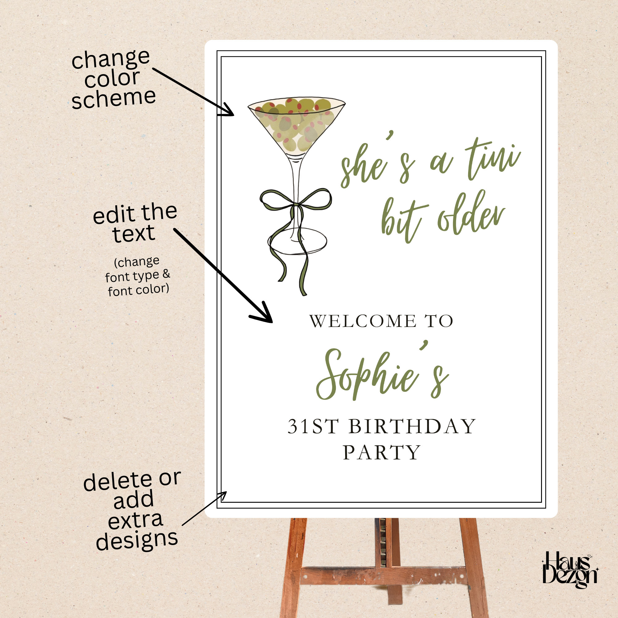 A Tini Bit Older Welcome Sign Template, Birthday Sign, Cocktail Bow ...