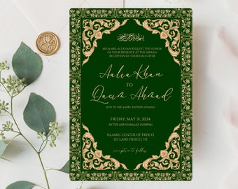 Islamic Wedding Invitation Template, Maroon and Gold Invite, Nikkah ...