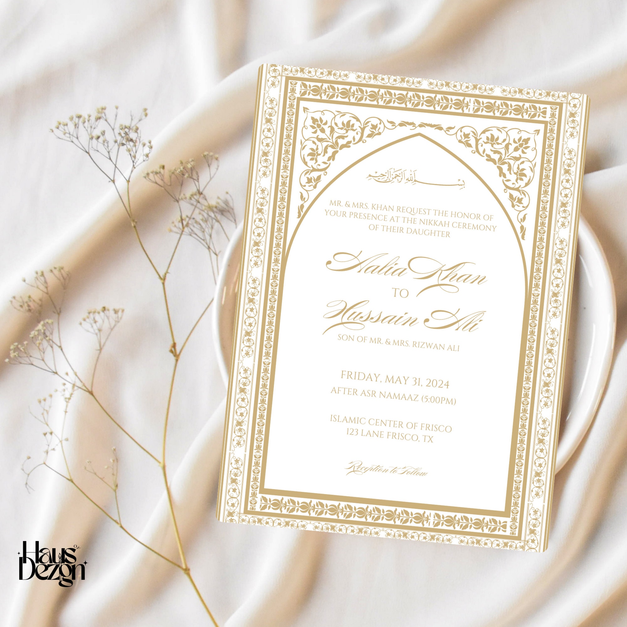 Digital Islamic Nikkah Invitation- Luxury- Elegant- White, Gold- Muslim ...