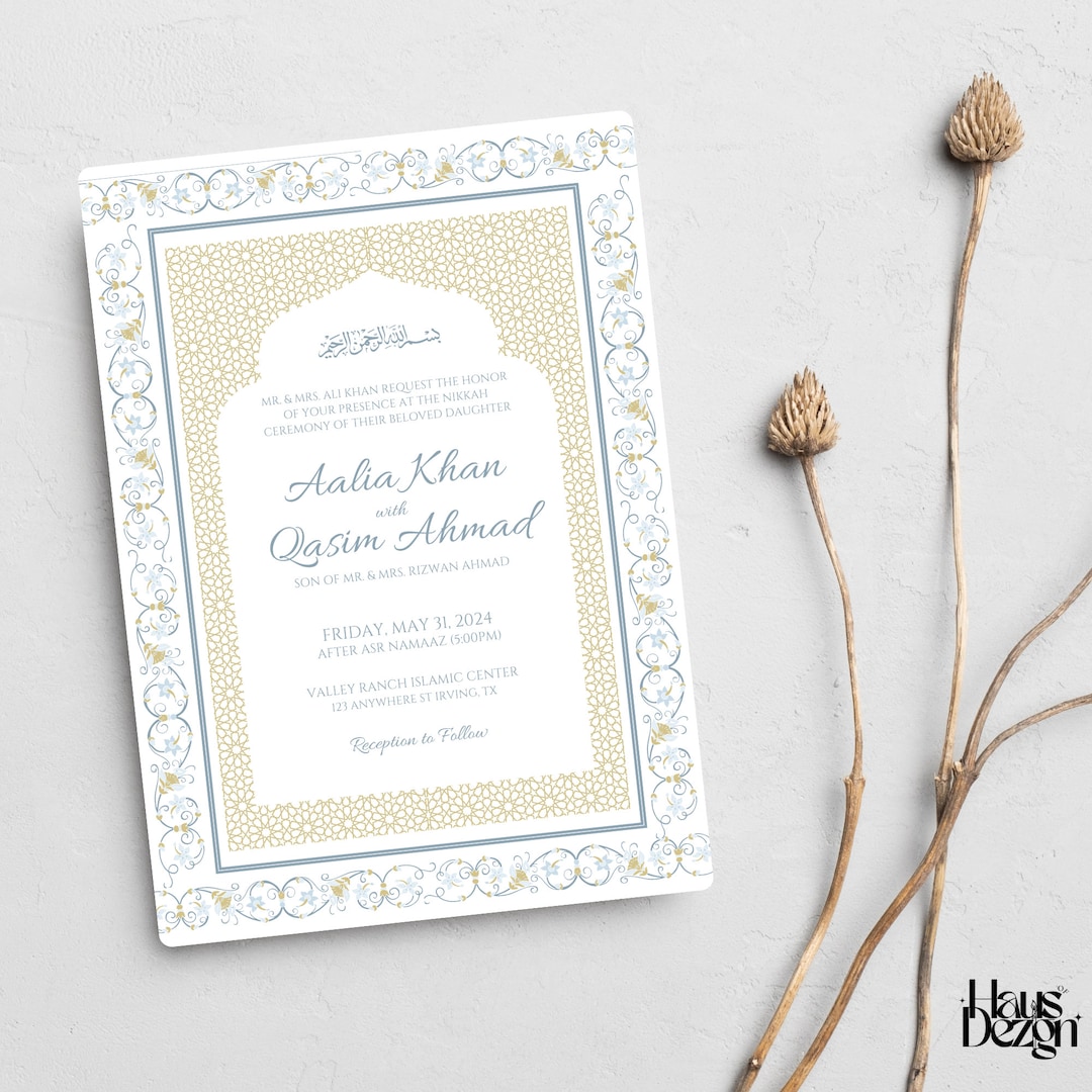 Elegant Islamic Wedding Invitation Template, Muslim Wedding Invite ...