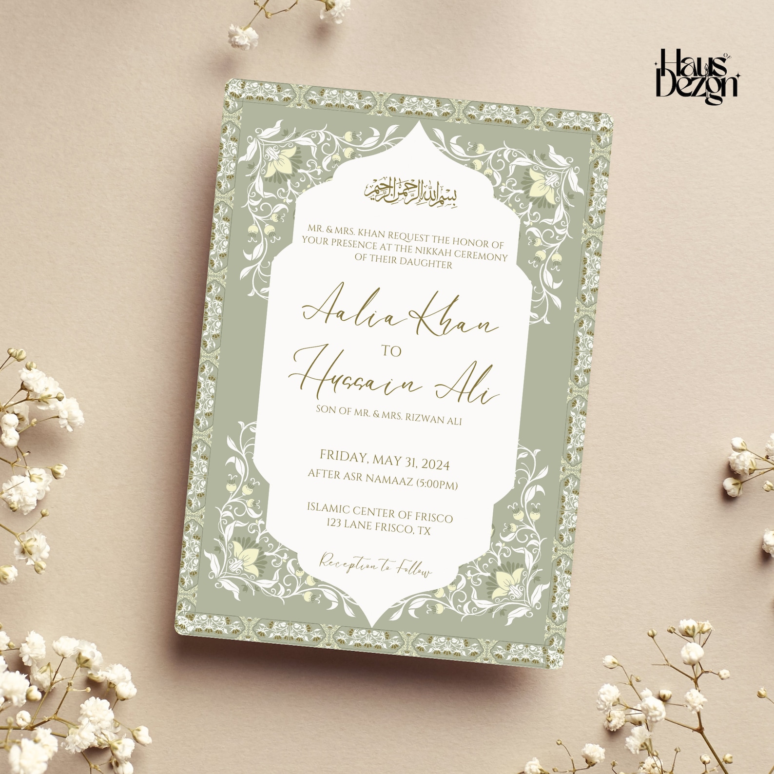 Digital Nikkah Invite- Elegant Islamic Invitation- Sage Green, Gold ...