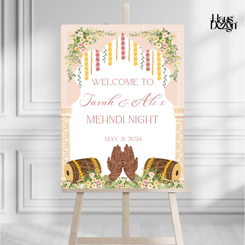 Mughal Arch Mehndi Welcome Sign, Dholki Welcome Sign, Colorful Mehndi ...