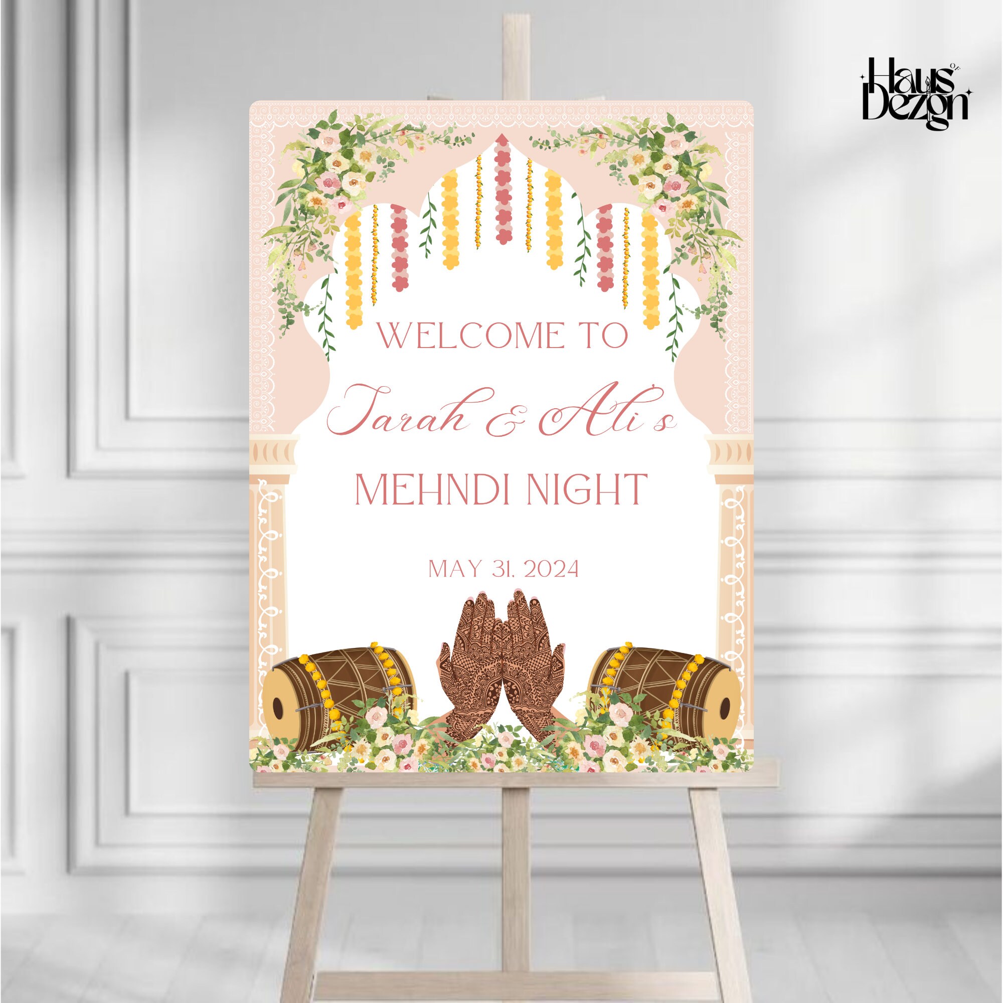 Mughal Arch Mehndi Welcome Sign, Dholki Welcome Sign, Colorful Mehndi ...