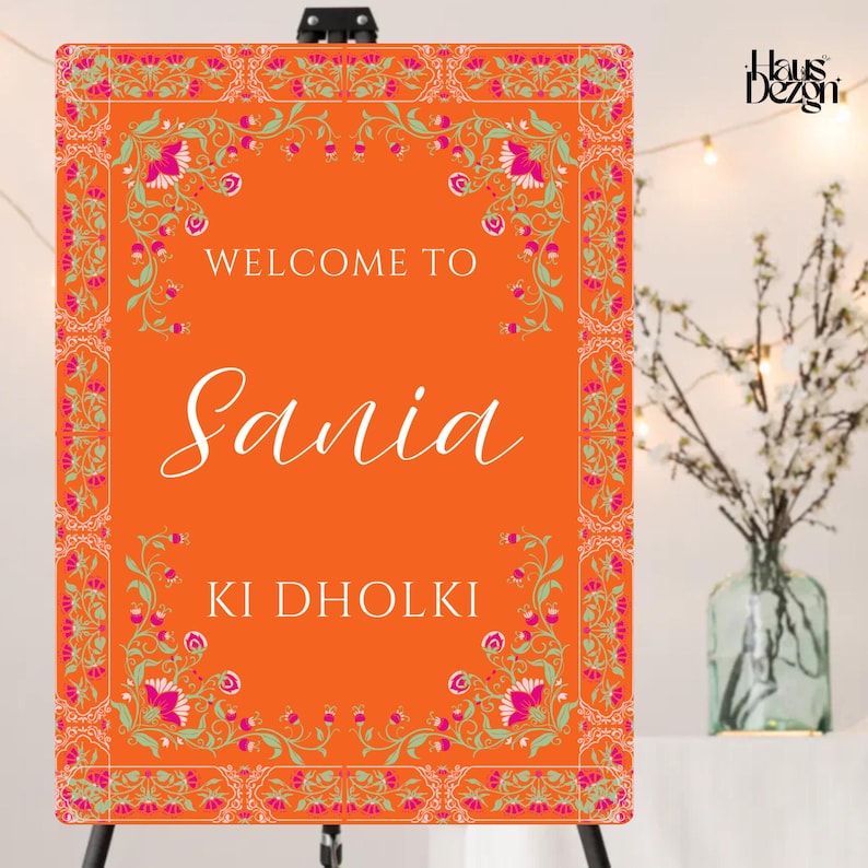 Floral Dholki Entrance Sign, Mehndi Welcome Sign, Mayoun Sign, Digital ...