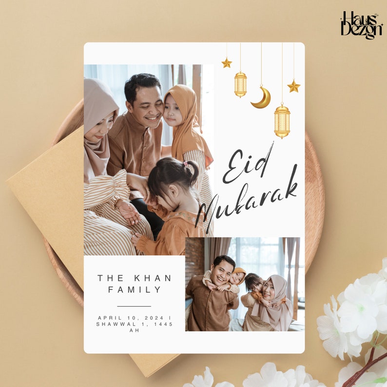 Digital Eid Mubarak Family Photo Card- Editable Template- Ramadan ...