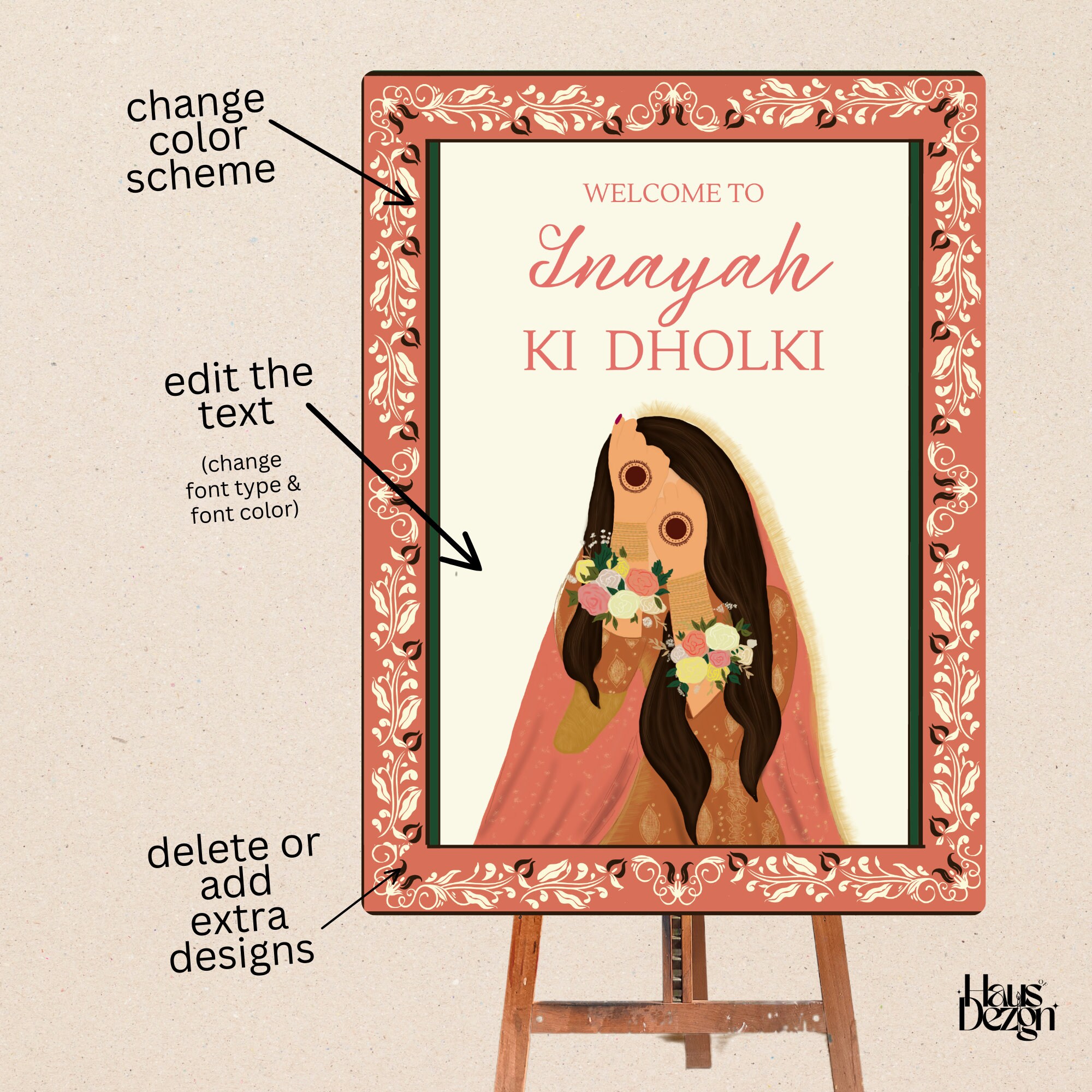 Dholki Welcome Sign, Mehndi Welcome Sign, Hand Drawn Illustration ...