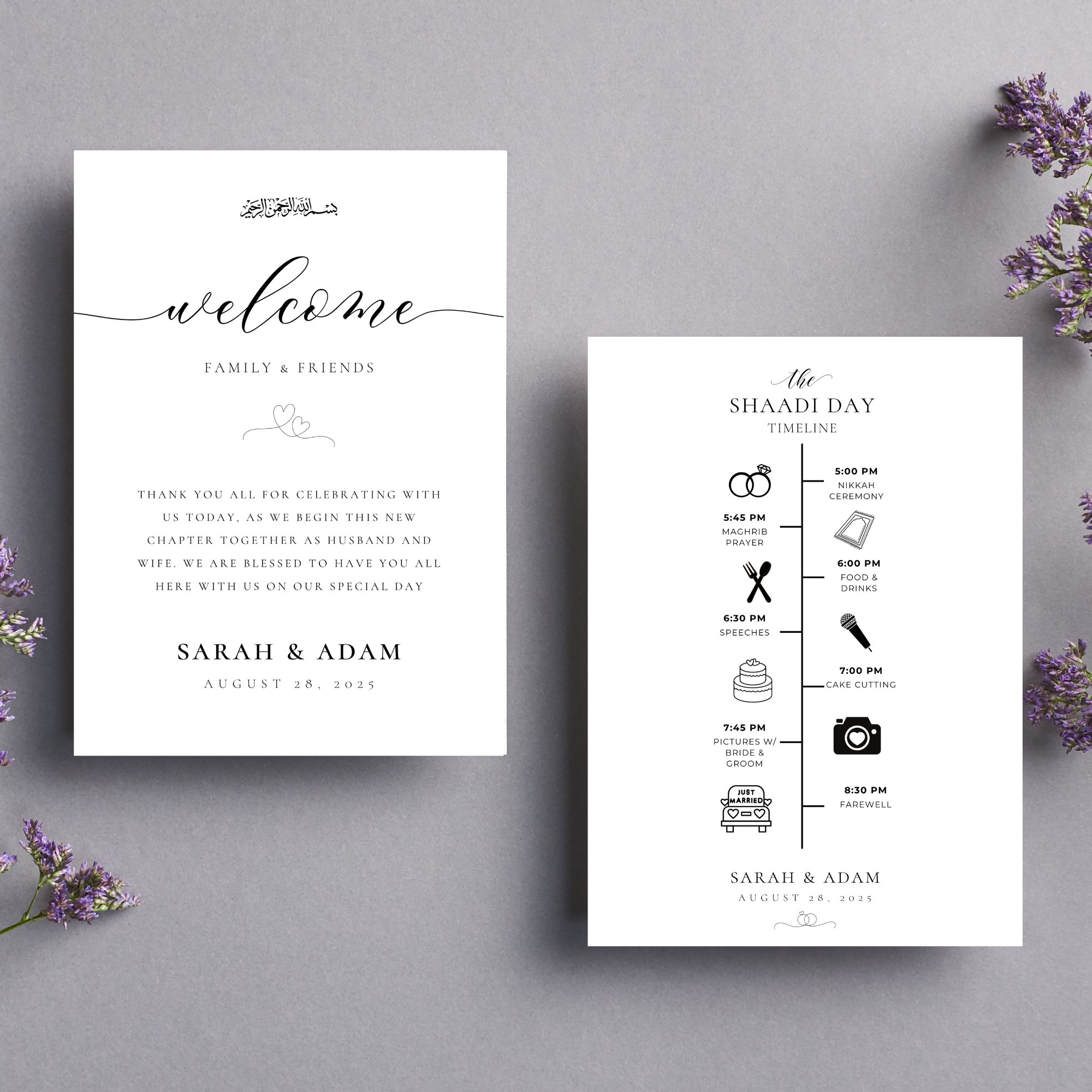 Wedding Welcome Note and Event Timeline Card- Enagement-katb Al Kitab ...