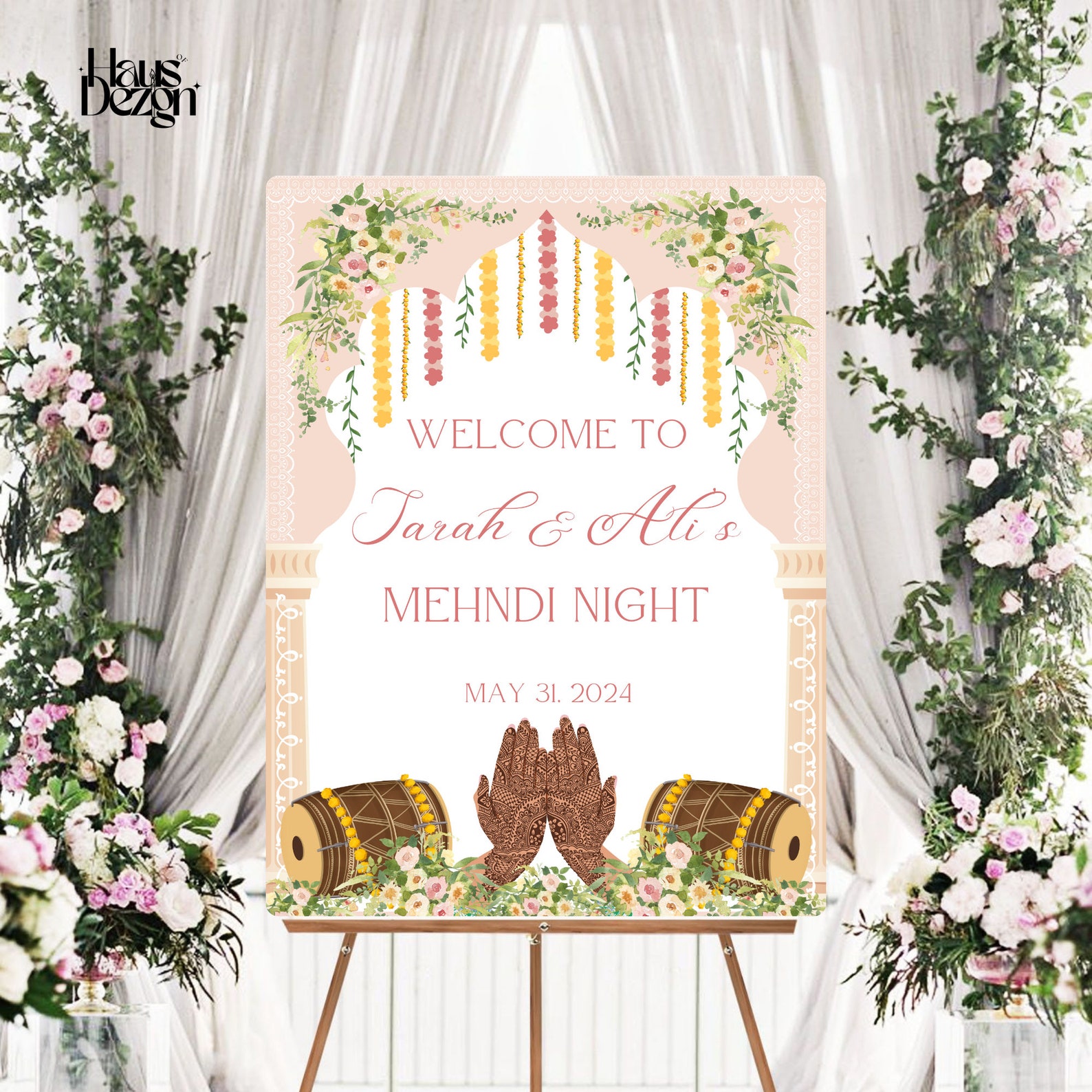 Mughal Arch Mehndi Welcome Sign, Dholki Welcome Sign, Colorful Mehndi ...