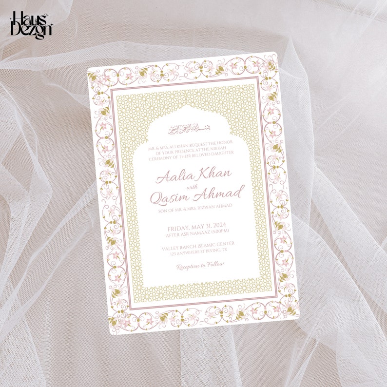 Elegant Islamic Wedding Invitation Template, Muslim Wedding Invite ...