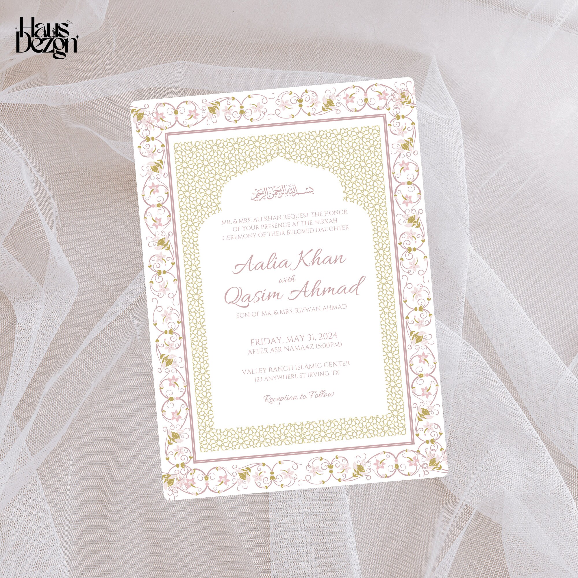 Elegant Islamic Wedding Invitation Template, Muslim Wedding Invite ...