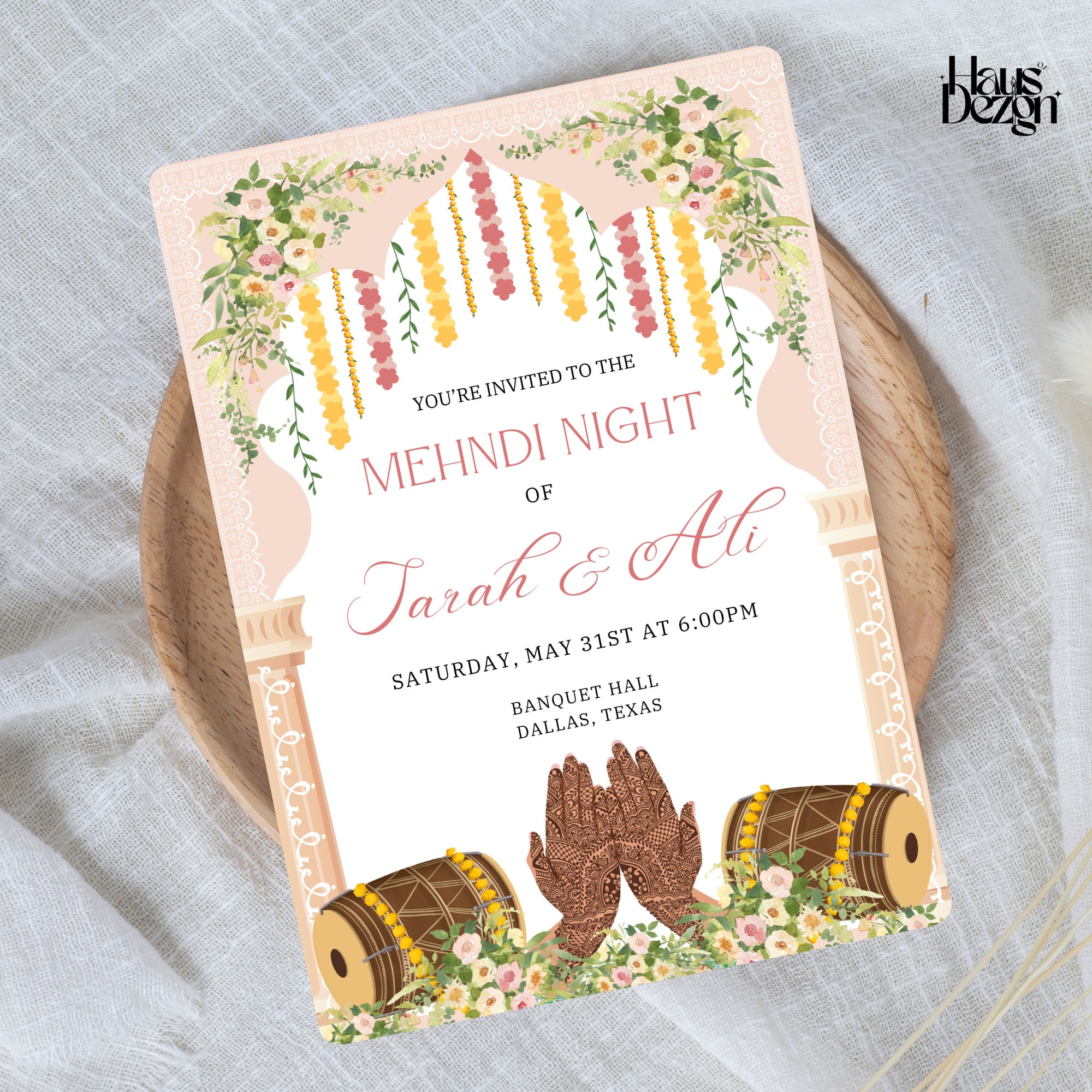 Mehndi Invitation Template, Mughal Arch, Dholki, Mayoun Invite, Floral ...