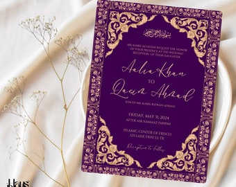 Islamic Wedding Invitation Template, Maroon and Gold Invite, Nikkah ...