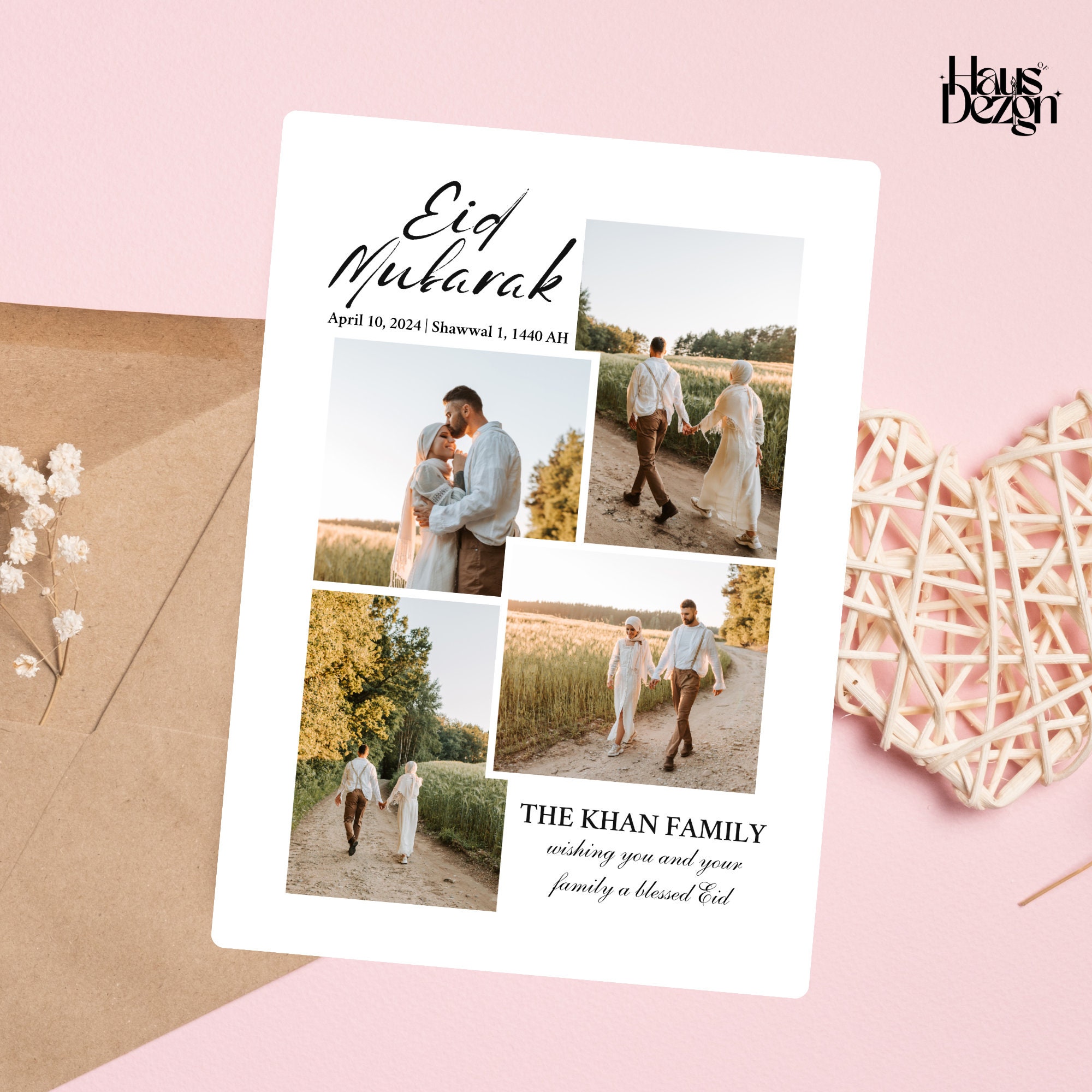 Digital Eid Mubarak Family Photo Card- Editable Template- Ramadan ...