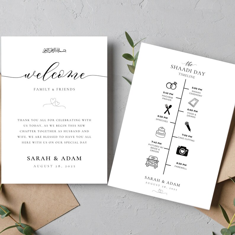 Wedding Welcome Note and Event Timeline Card- Enagement-katb Al Kitab ...