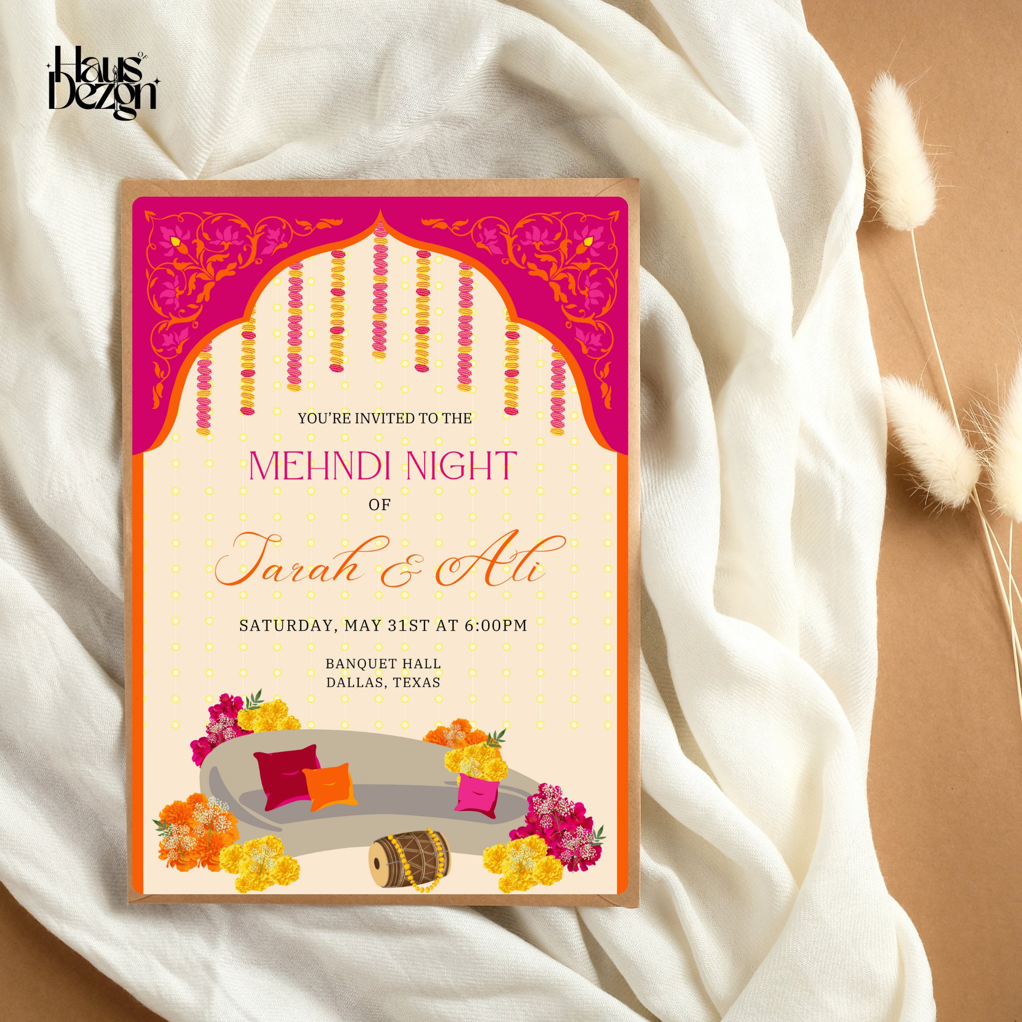 Mehndi Invitation Template, Mughal Arch, Backdrop Decor, Dholki, Mayoun ...