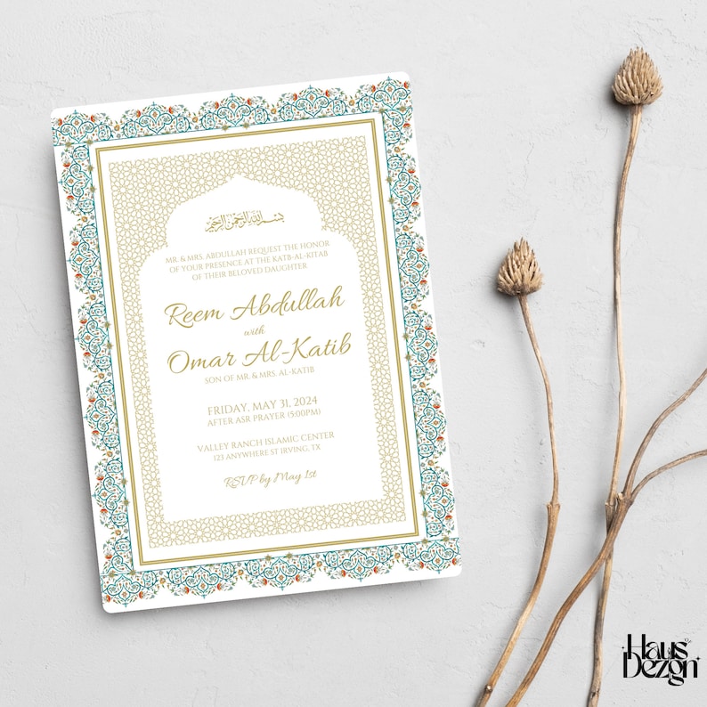 Elegant Islamic Wedding Invitation Template, Muslim Wedding Invite ...