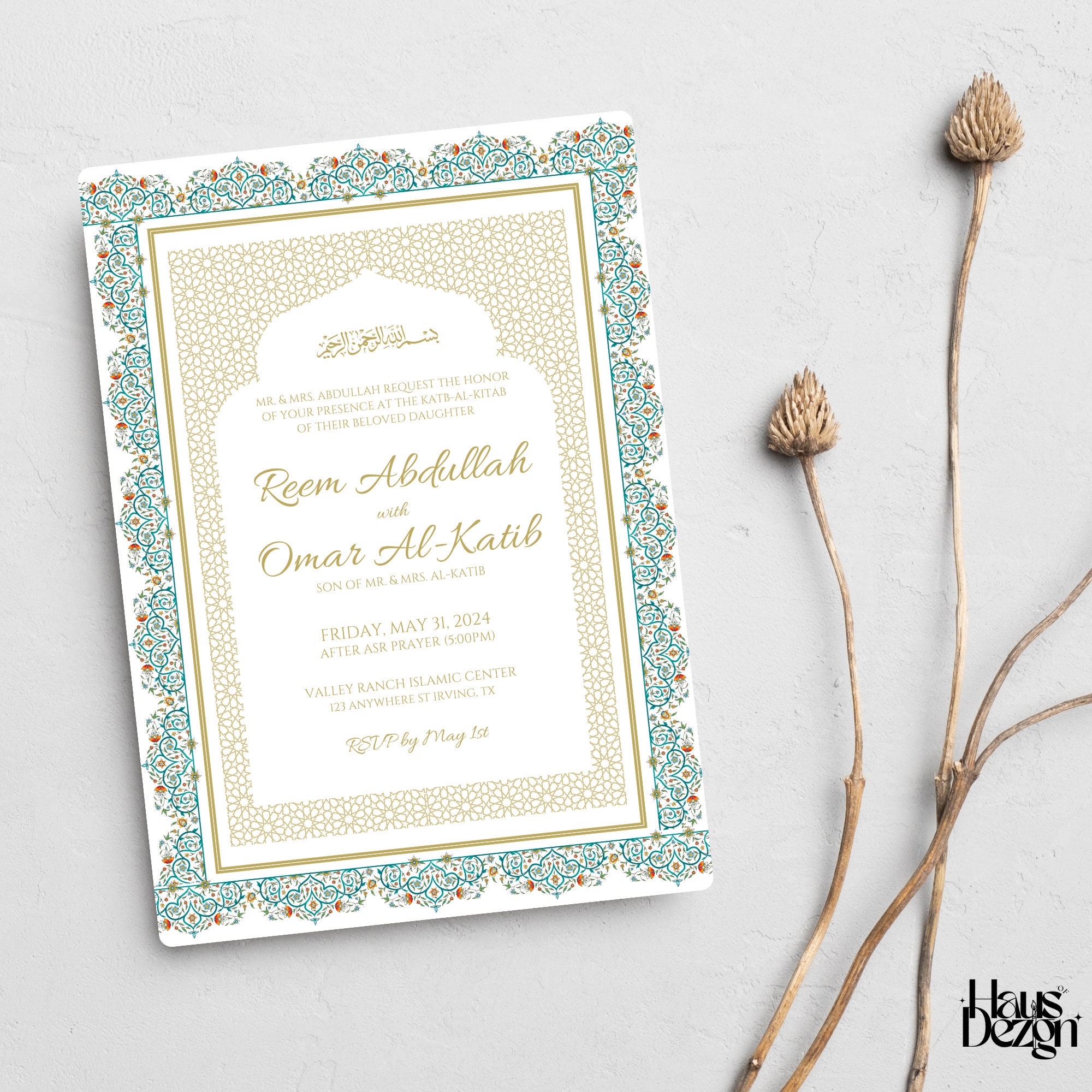 Elegant Islamic Wedding Invitation Template, Muslim Wedding Invite ...