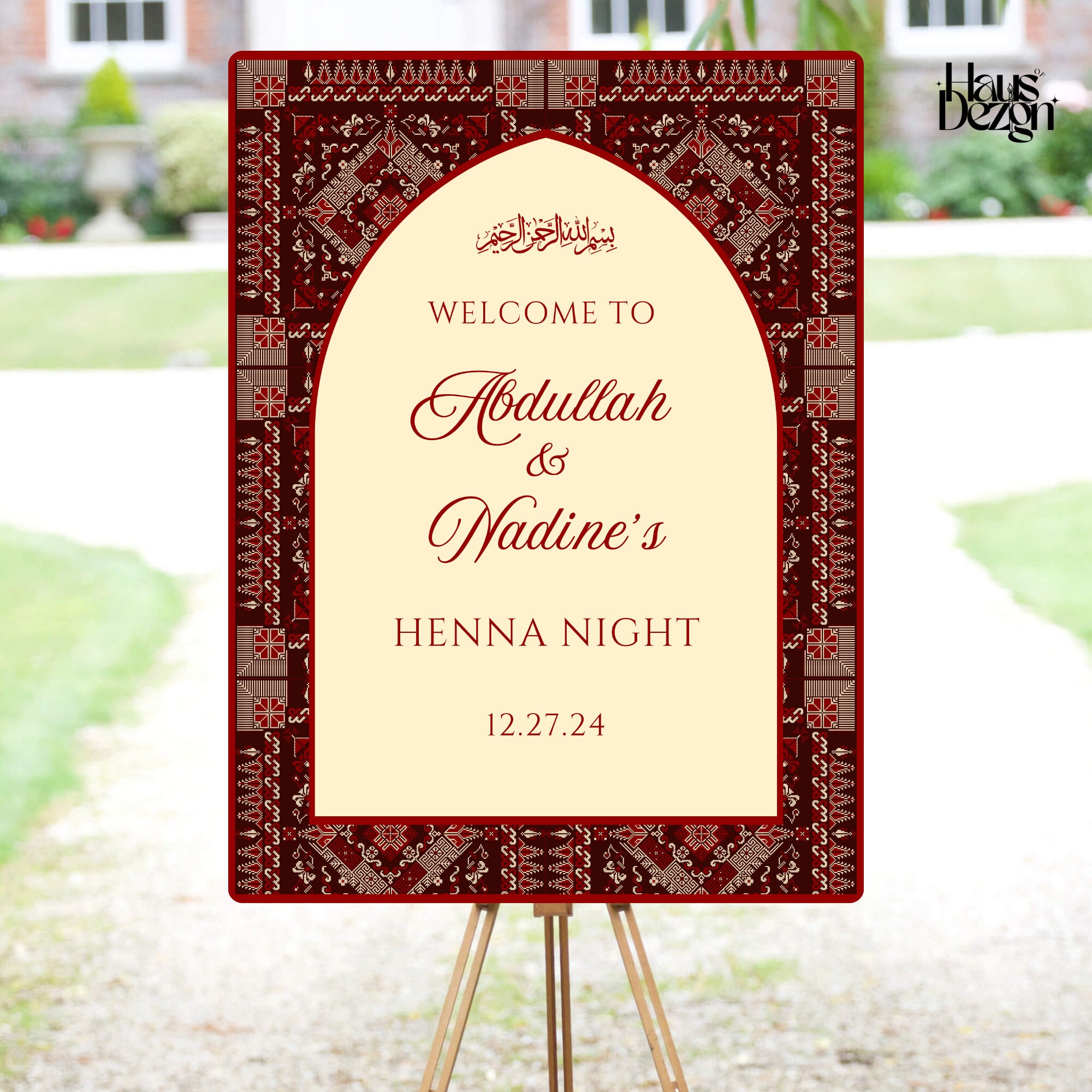Elegant Palestinian Henna Welcome Sign, Simple, Tatreez Pattern, 3roosa ...