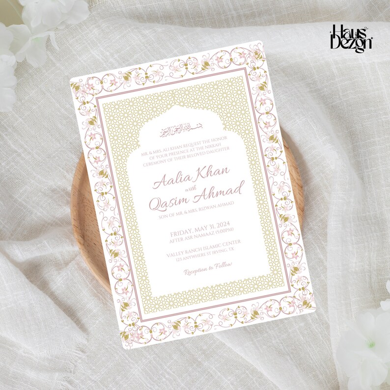 Elegant Islamic Wedding Invitation Template, Muslim Wedding Invite ...