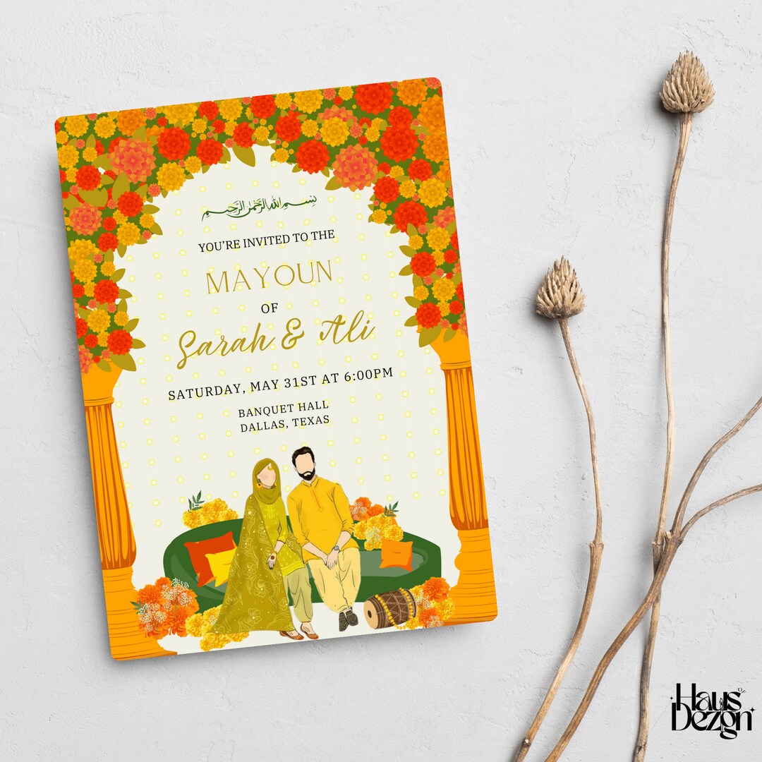 Mehndi, Mayoun Invitation Template, Mughal Arch, Dholki, Holud, Mayoun ...