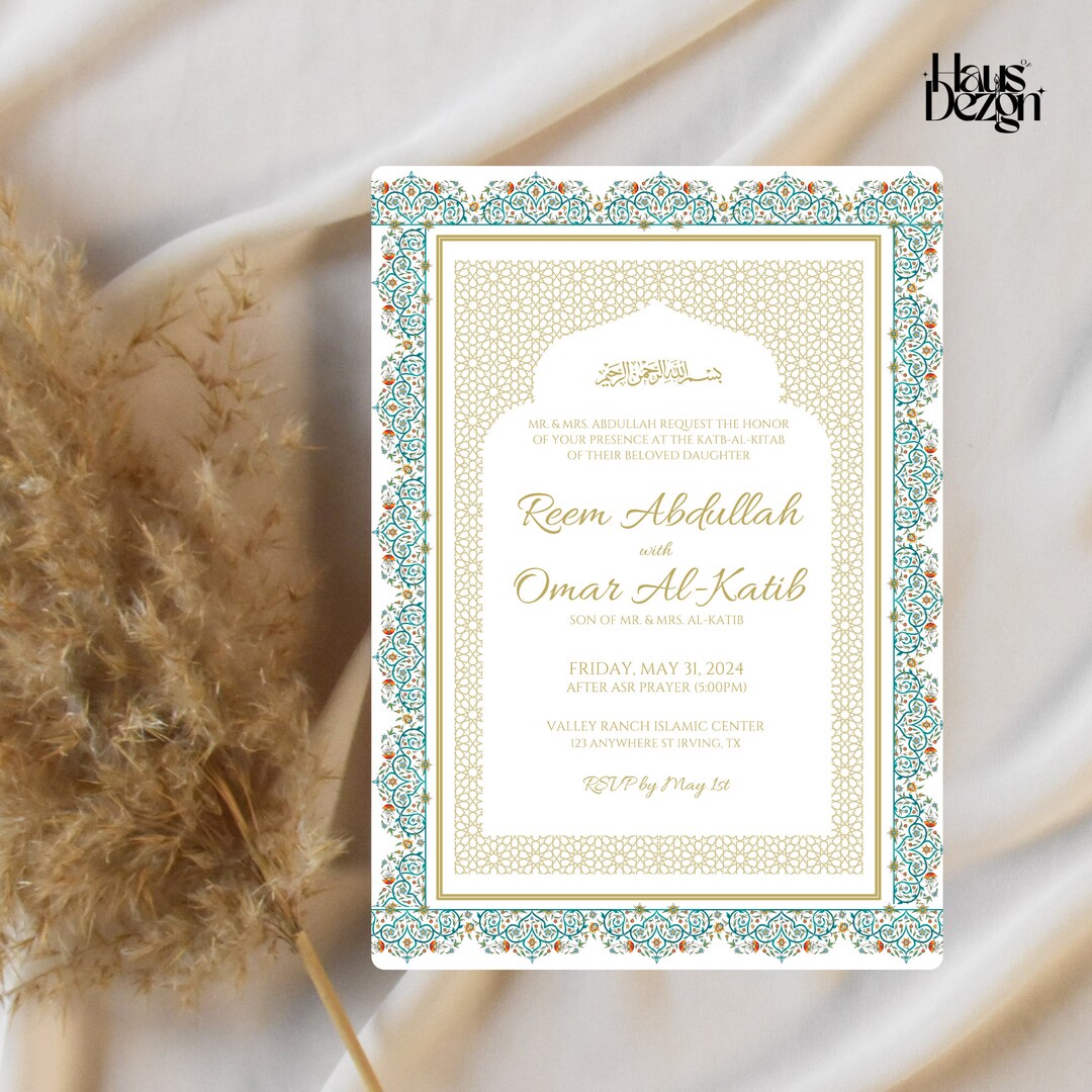 Elegant Islamic Wedding Invitation Template, Muslim Wedding Invite ...
