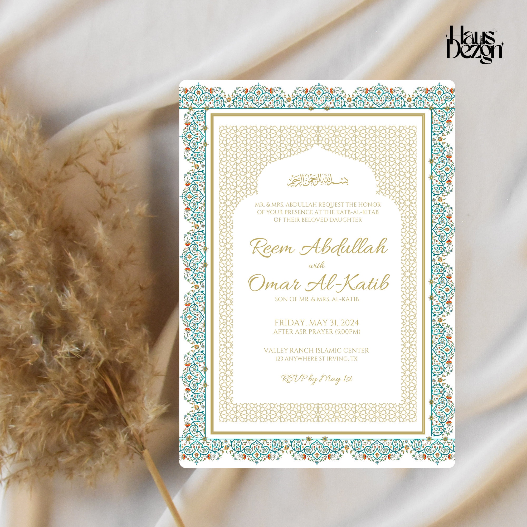 Elegant Islamic Wedding Invitation Template, Muslim Wedding Invite ...