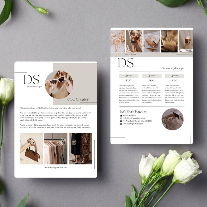 Simple and Clean UGC Creator Media Kit- 2 Page Editable- Influencer ...