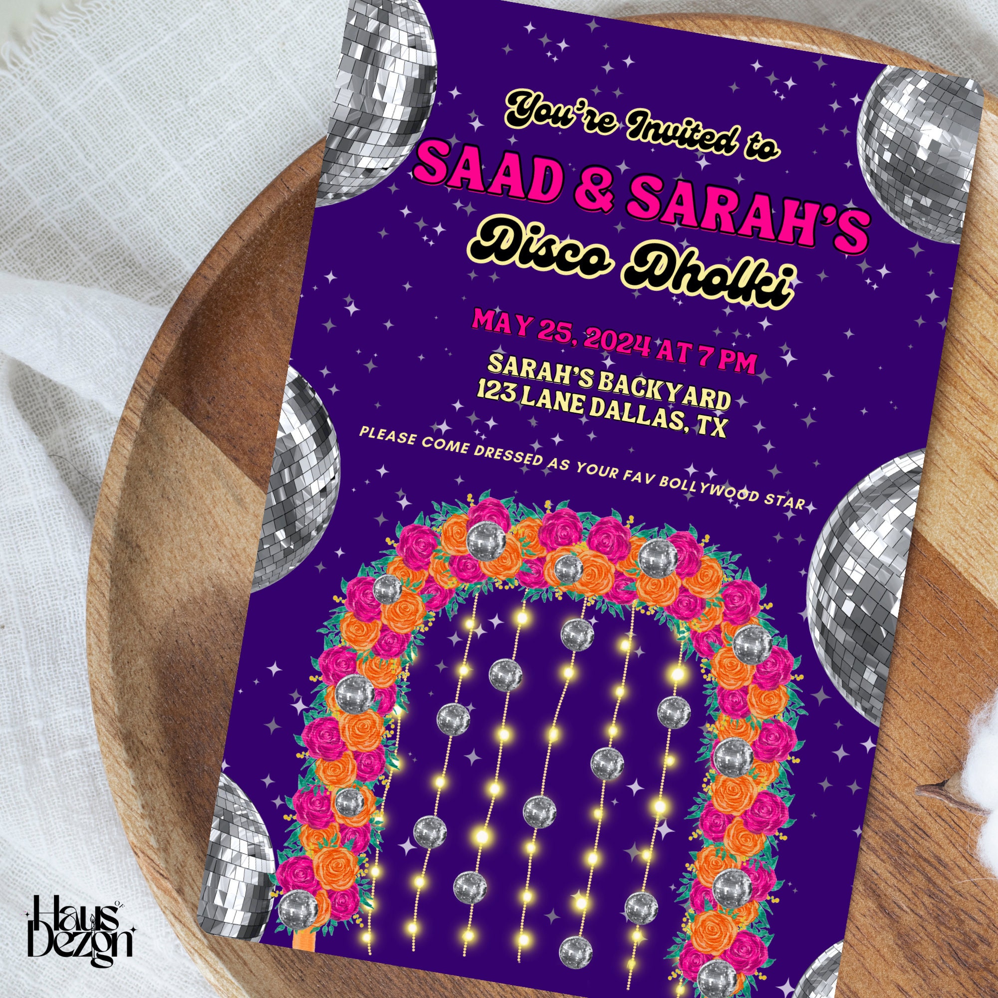 Disco Dholki Theme Invitation- Bollywood- Mehndi- Mayoun- Pakistani ...