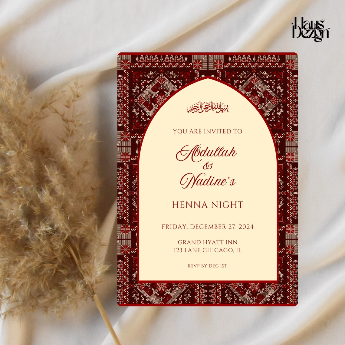 Elegant Palestinian Henna Invite, Tatreez Pattern, Henna Night, Henna ...