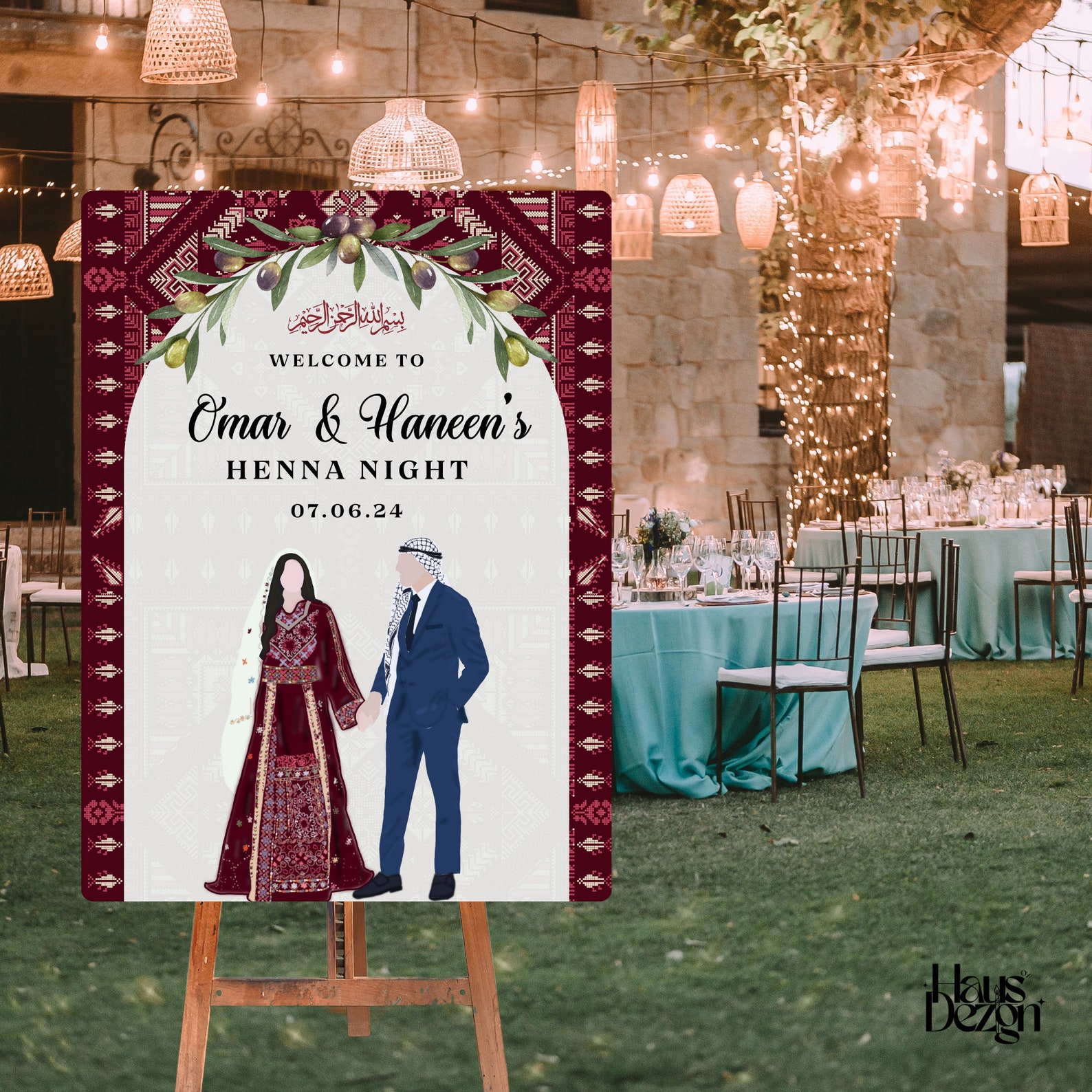 Palestinian Henna Welcome Sign, Vertical Sign, Tatreez, Arab Wedding ...